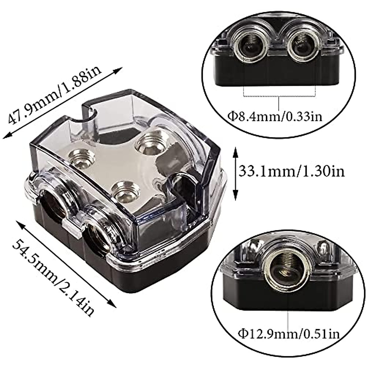 DHYANAOM Amp Power Distribution 2 Way, 0 Gauge in 0 Gauge Out Power Distribution Block for Car Amplifier Audio Splitter 2Pcs
