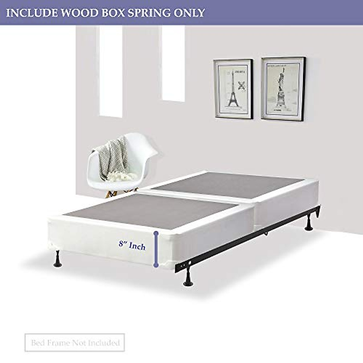 Mattress Solution Fully Assembled Split Wood Traditional Boxspring/Foundation for Mattress, Twin, Gray And White