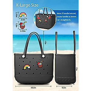 Beach Bag Rubber Tote Bag Waterproof Travel Bags for Women Washable Tote Bag Handbag for Sports Beach Market Pool (Large, Black)