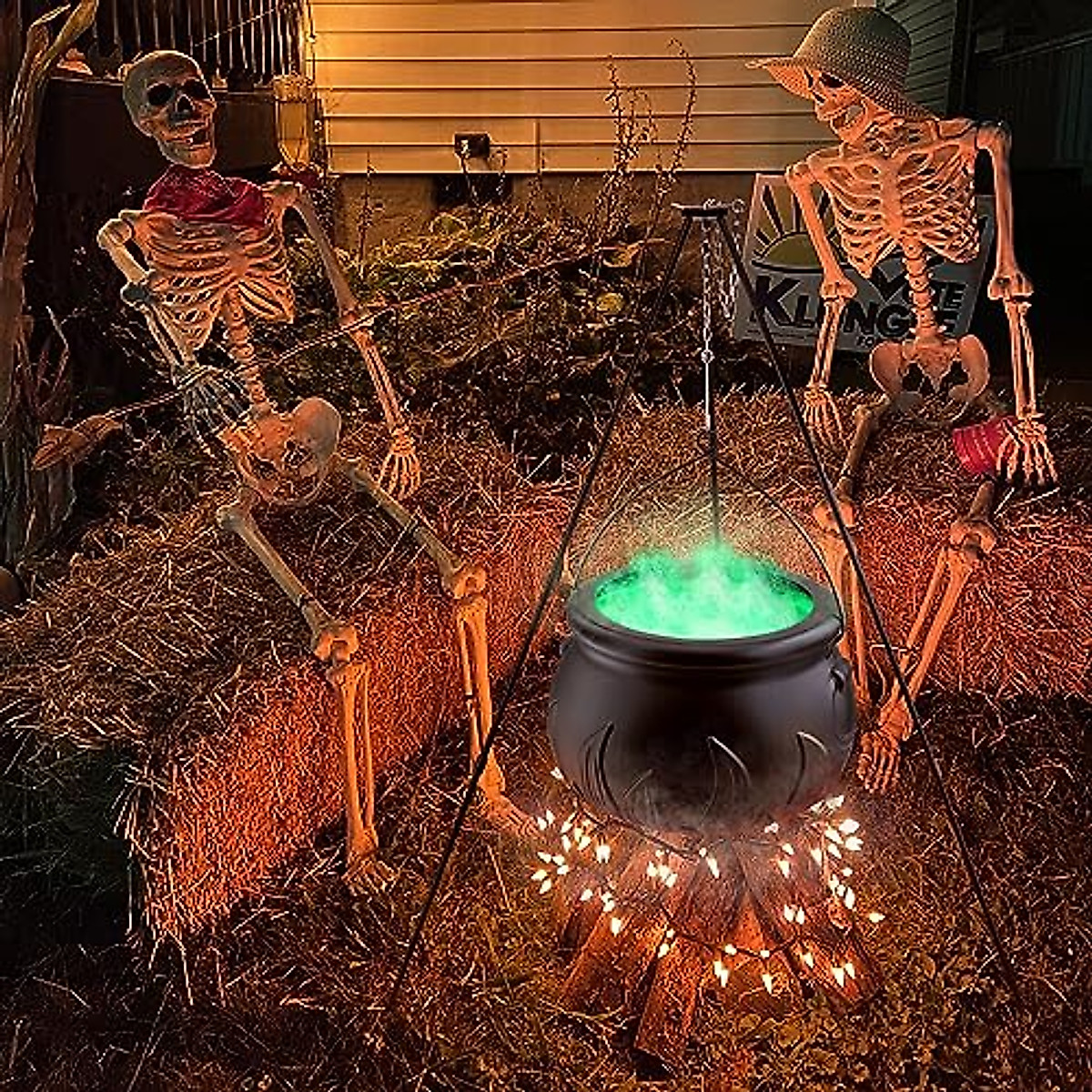 Halloween Decorations Outdoor - Large Cauldron Halloween Decor on Tripod with Timer Lights - Plastic Cauldron Witch Halloween Decorations for Porch Yard Lawn Outside