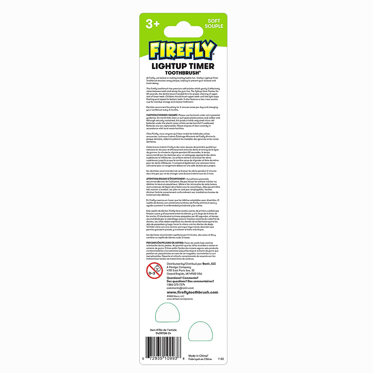 Firefly LightUp Timer Toothbrush with Suction Cup 2 ea (color may vary)