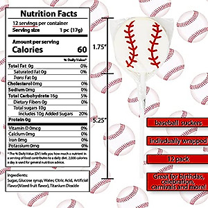 Baseball Lollipops Suckers Sports Pops for Birthday, Sports Event or Baseball Party Favor, Individually Wrapped 12 Pack