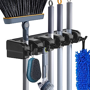 HYRIXDIRECT Broom Holder Wall Mount Broom Organizer Mop Holder Hanger Garden Tool Organizers Storage Rack Garage Laundry Room Organizations with Hooks
