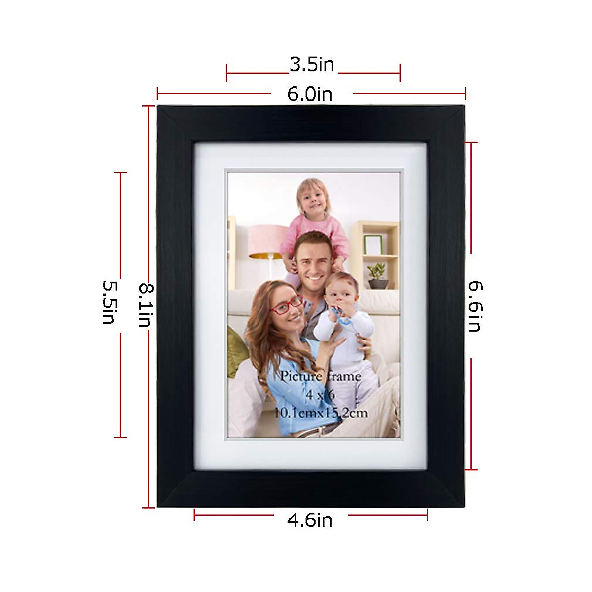 Giftgarden 4x6 Picture Frame Set of 4, 5x7 Frames Matted to 4 by 6 Pictures with Mat or 5 by 7 Photos without Mat, Wall Hanging or Tabletop Display, Black