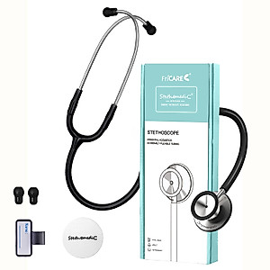 FriCARE Dual Head Stethoscope - Stethoscopes for Nurses, Medical Nursing Students, Paramedics/EMT/LVN/VNA Backup - FSA/HSA Eligible Estetoscopio, Smooth Black Tube, Stainless Steel Chestpiece