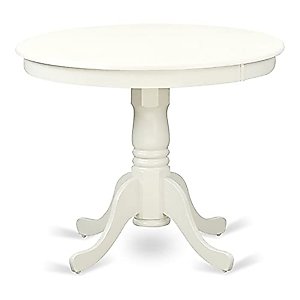 36" Antique Round Wooden Round Dining Table, Drop Leaf Dining Room Table with Pedestal Legs for Kitchen Dining Room, in Linen White