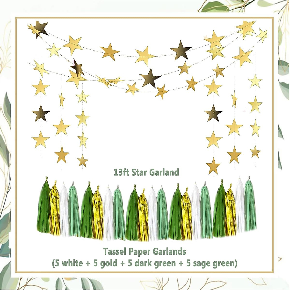 Sage Green Birthday Party Decorations for Women - Green and Gold Bridal Shower Decorations Balloon Arch Kit Tissue Pom Poms Green Boho Party Decor for Safari Jungle Baby Shower Wedding