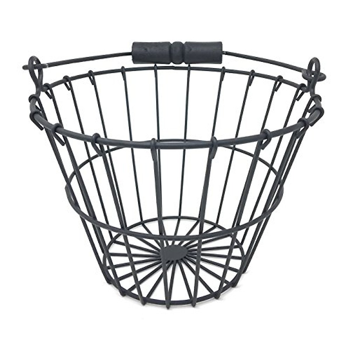 Wire Egg Basket, Round with Wood Handle, Black by EggBaskets