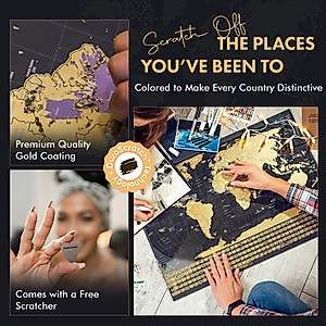 XL Scratch Off Map of The World with Flags - 36 x 24 Easy to Frame Scratch Off World Map Wall Art Poster with US States & Flags - Deluxe World Map Scratch Off Travel Map Designed for Travelers