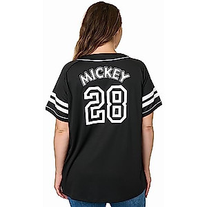 Disney Mickey Mouse 28 Womans Jersey Shirt Button (Black, XX-Large)