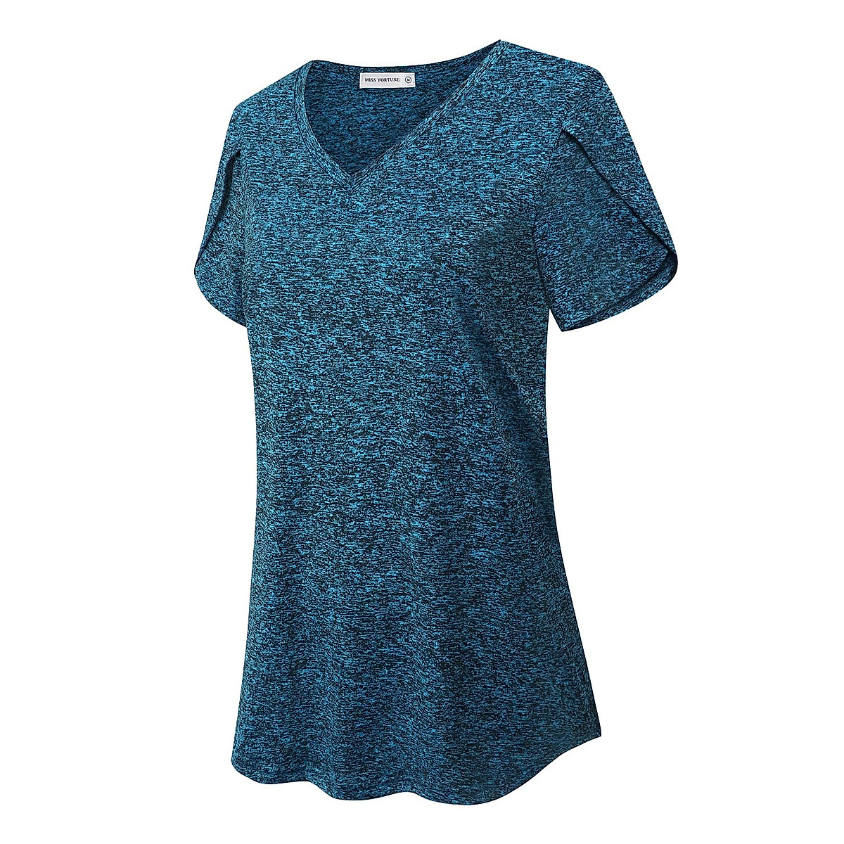 MISS FORTUNE Womens V-Neck Short Sleeve Activewear T-Shirt Petal Sleeve Casual Athletic Moisture Wicking Fitness Tops Blue 3XL