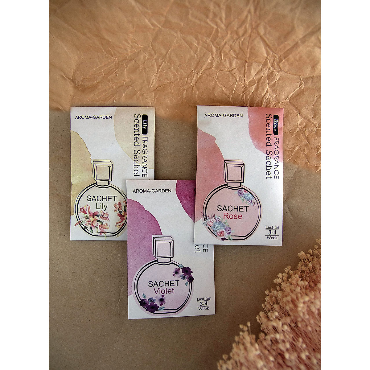 Aroma-Garden Scented Sachet, 12 Pack -Three Graces- Fragrance Sachets for Home, Closets, Drawers. Scented Sachet Bags Violet, Lily & Rose.