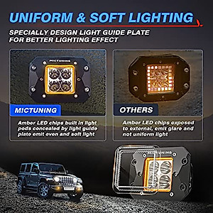 MICTUNING S1 Flush Mount Amber Led Pods Light - 20W Off Road Combo Driving Lights with Amber Marker Light for Offroad Truck Pickup ATV UTV SUV, Patent Pending (2pcs)