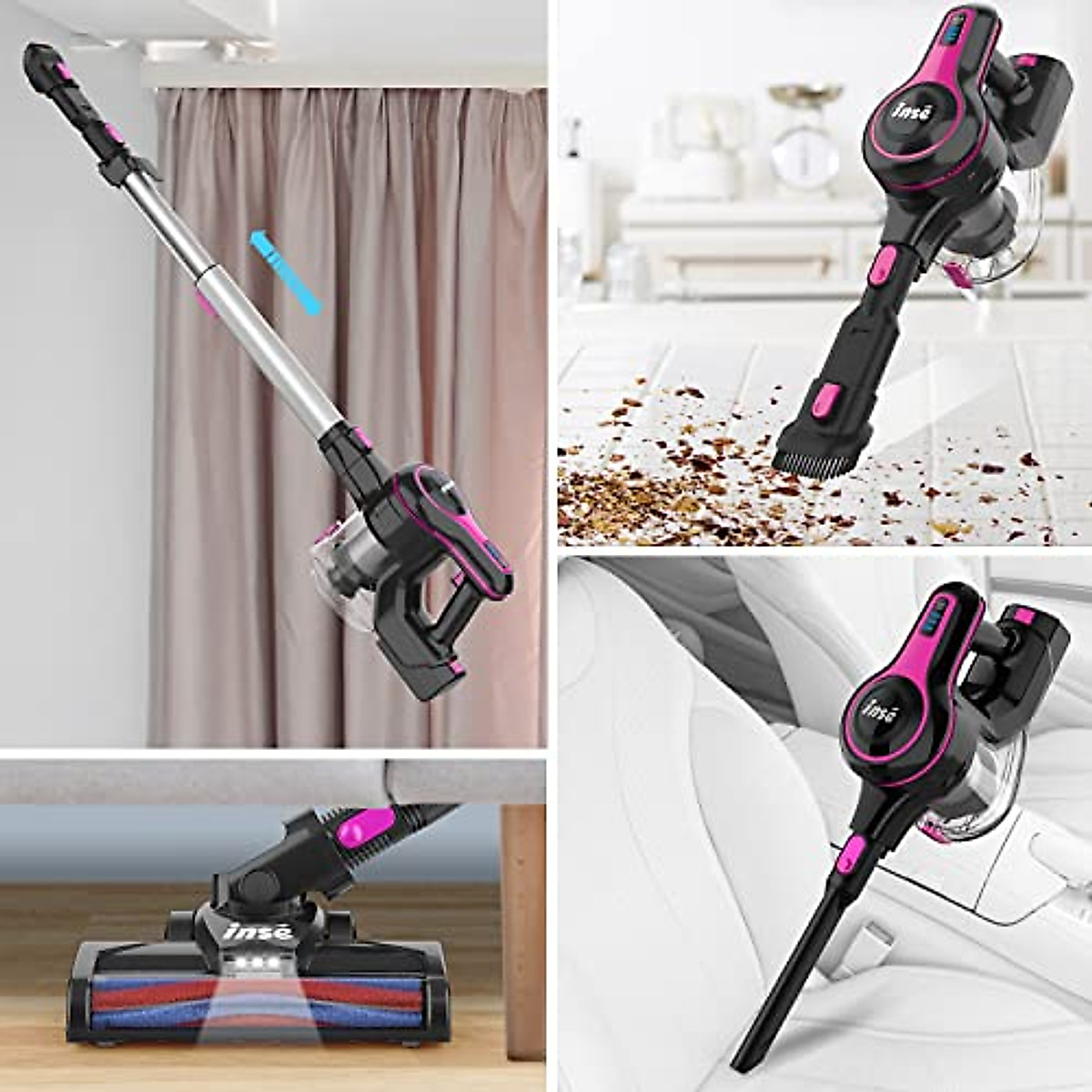 INSE Cordless Vacuum Cleaner, 6-in-1 Rechargeable Stick Vacuum with 2200 m-A-h Battery, Powerful Lightweight Cordless Vacuum Cleaner, Up to 45 Mins Runtime, for Home Hard Floor Carpet Pet Hair-N5S