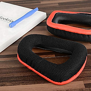 Geekria QuickFit Mesh Fabric Replacement Ear Pads for Logitech G430, G930 Headphone Ear Pad and Headband Pad/Ear Cushion + Headband Cushion/Repair Parts Suit (Red-Black)