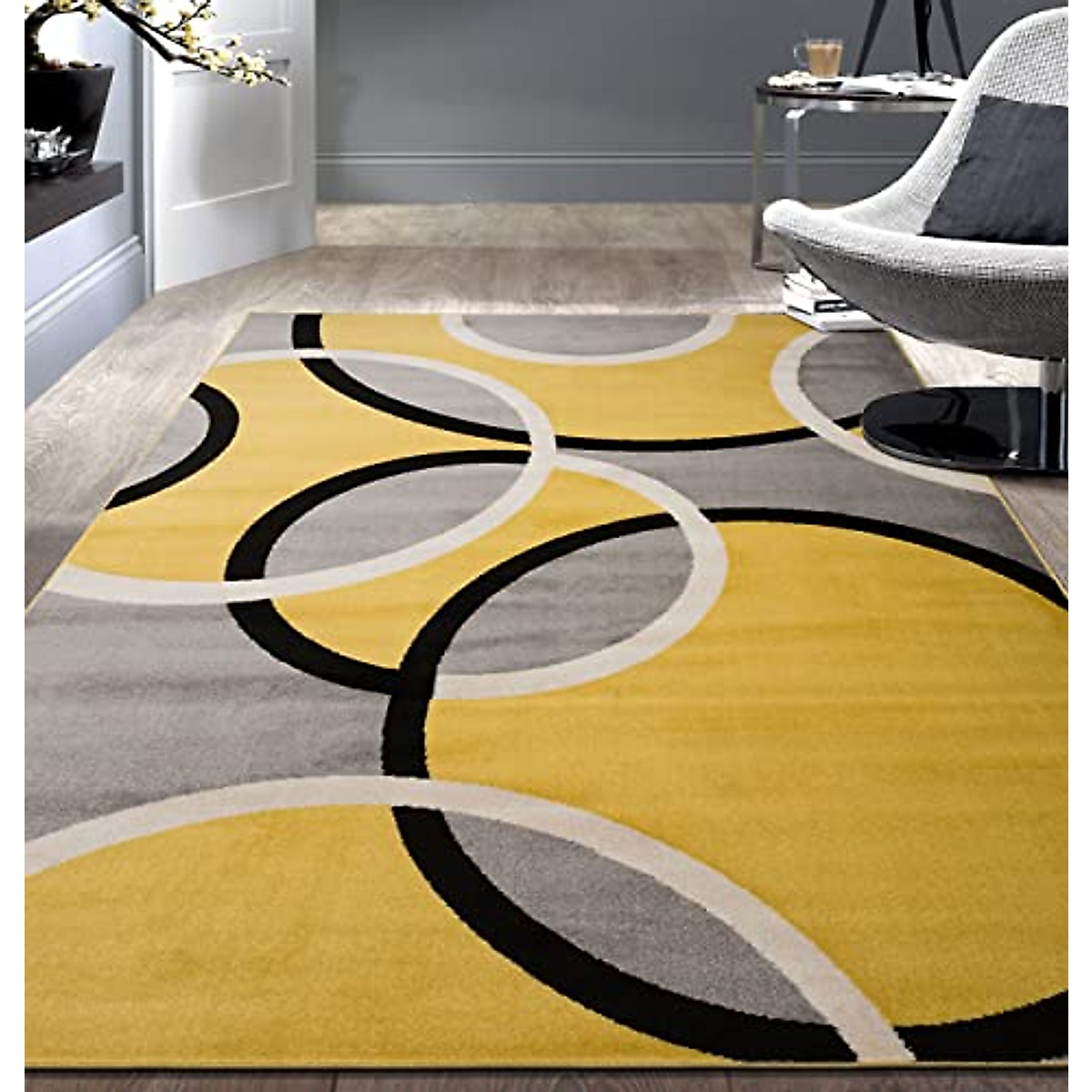 Rugshop Contemporary Abstract Circles Easy Maintenance for Home Office,Living Room,Bedroom,Kitchen Soft Area Rug 5' 3" x 7' 3" Yellow
