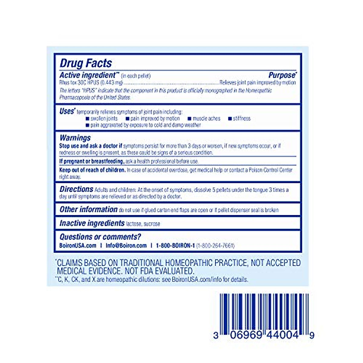 Boiron Rhus Tox 30C Homeopathic Medicine for Relief from Joint Pain, Muscle Aches, Swollen or Stiff Joints, and Weather Related Aches - 3 Count (Pack of 1) (Total 240 Pellets)