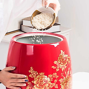 Food Storage Jar & Ceramic Rice Jar With Lid, Household Rice Storage Box - Kitchen Household Sealed Jar With Lid, Classic Food Dispensers, Large Food Storage Container For Rice, Flour, Pet Food(Red,Ca