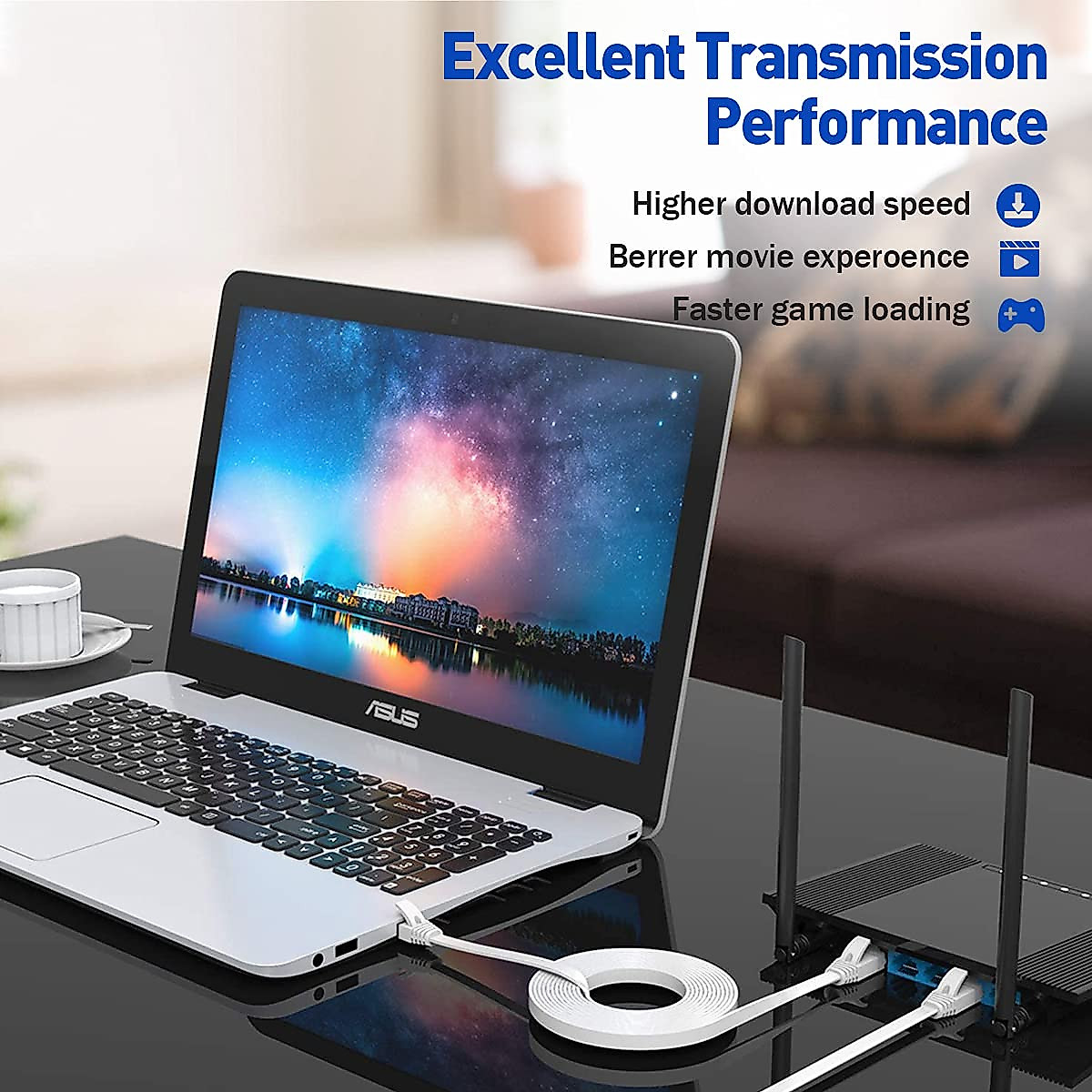 UDATON Cat 6 Ethernet Cable 100 Ft, High Speed Flat Ethernet Cable 100ft, Rj45 Internet Computer LAN Cable, Cat 6 Long Ethernet Cable for PS4,Box,Gaming Switch-White(Free Cable Clips and Straps)