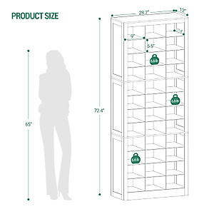 Hzuaneri Shoe Storage Cabinet, 36 Pairs Free Standing Closet Organizer, 8.8 inch Widened Cell Wood Shoe Organizer, 12 Tiers Vertical Space Saving Shoe Rack for Entryway, Bedroom, Greige SR20705B