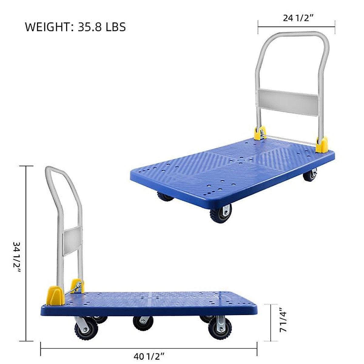 YSSOA Platform Truck with 1320lb Weight Capacity and 360 Degree Swivel Wheels, Foldable Push Hand Cart for Loading and Storage, Blue