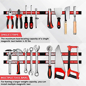 12'' Magnet Tool Holders Storage Organizer, 4 Pack Wall Mount Magnetic Tool Strips, Metal Magnet Tool Organizer Bars for Garage, Kitchen, Workshop (Mounting Screws Included)