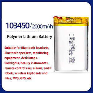 FREEDOH Lithium Polymer Battery 3.7V 2000mAh Rechargeable Lithium Battery 103450 Li-Polymer Ion Backup Battery with Protection Board (2pcs)
