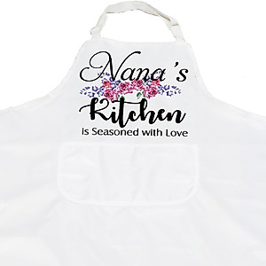 PXTIDY Grandma Kitchen Apron Nana Gift Nana's Kitchen is Seasoned with Love Funny Aprons for Grandma Housewarming Gift