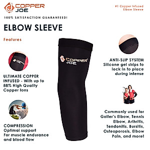 Copper Joe 2 Pack Recovery Elbow Compression Sleeve - Ultimate Copper Relief Elbow Brace for Arthritis, Golfers or Tennis Elbow and Tendonitis. Elbow Support Arm Sleeves For Men and Women (2X-Large)