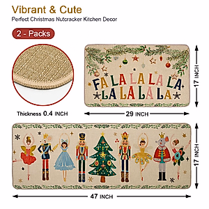 INFISIBLE Nutcracker Christmas Decor Kitchen Rugs Floor Mats Set of 2, Nutcrackers Xmas Gifts Indoor Christmas Decorations, Nutcracker Kitchen Floor Mats for in Front of Sink, Non Skid & Washable