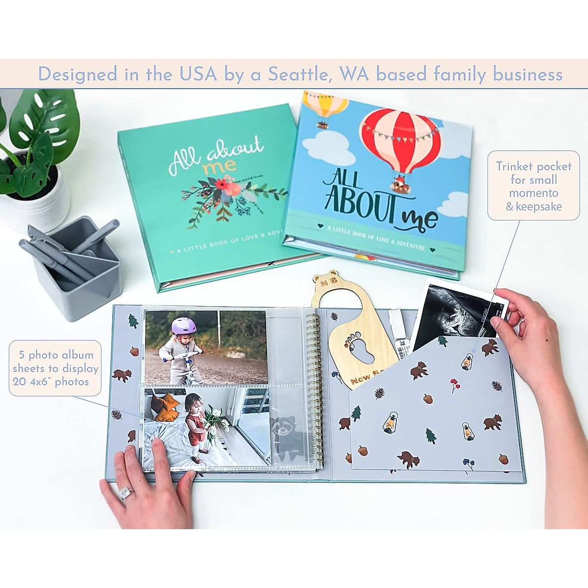 RubyRoo Baby Memory Book with Milestone Stickers - First 5 Years Photo Album Scrapbook for Baby Boy or Girl - Pregnancy Gift for Baby Shower, Gender Neutral Keepsake Newborn Record Book - Woodland