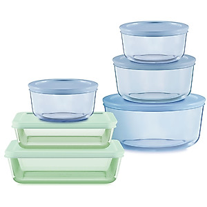Pyrex Colors (6-Pack, Full Set) Tinted Glass Food Storage Container Set, Snug Fit Non-Toxic Plastic BPA-Free Lids, Freezer Dishwasher Microwave Safe, 3 Cup, 6 Cup & 11