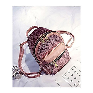 Girls Cute Sequin Mini Backpack Leather Purse Women Backpack Leather Cross Body Bag Pink