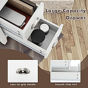 Giantex End Table Wooden W/ 2 Drawers and Shelf Space-Saving Rectangular Bedside Table with Metal Handle, Retro Side Table for Living Room Bedroom Home Furniture Side Table (1, White)