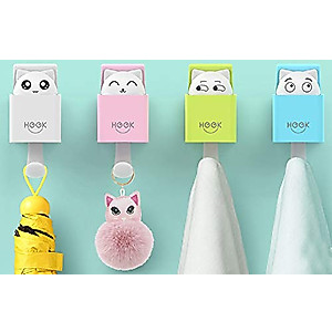 LuoCoCo 4PCS Cute Cat Hooks Wall Mounted, Peek-A-Boo Coat Hooks for Door, Adhesive Decorate Single Hook for Kids Girls Room/Bathroom/Bedroom Hanging Keys Towel Bag Cloth Gift Choice for Chirstmas