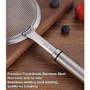 Adjaso 5.5inch 304 Stainless Steel Fine Mesh Strainer for Kitchen, Colander-Skimmer with Handle, Metal Sieves Sifters