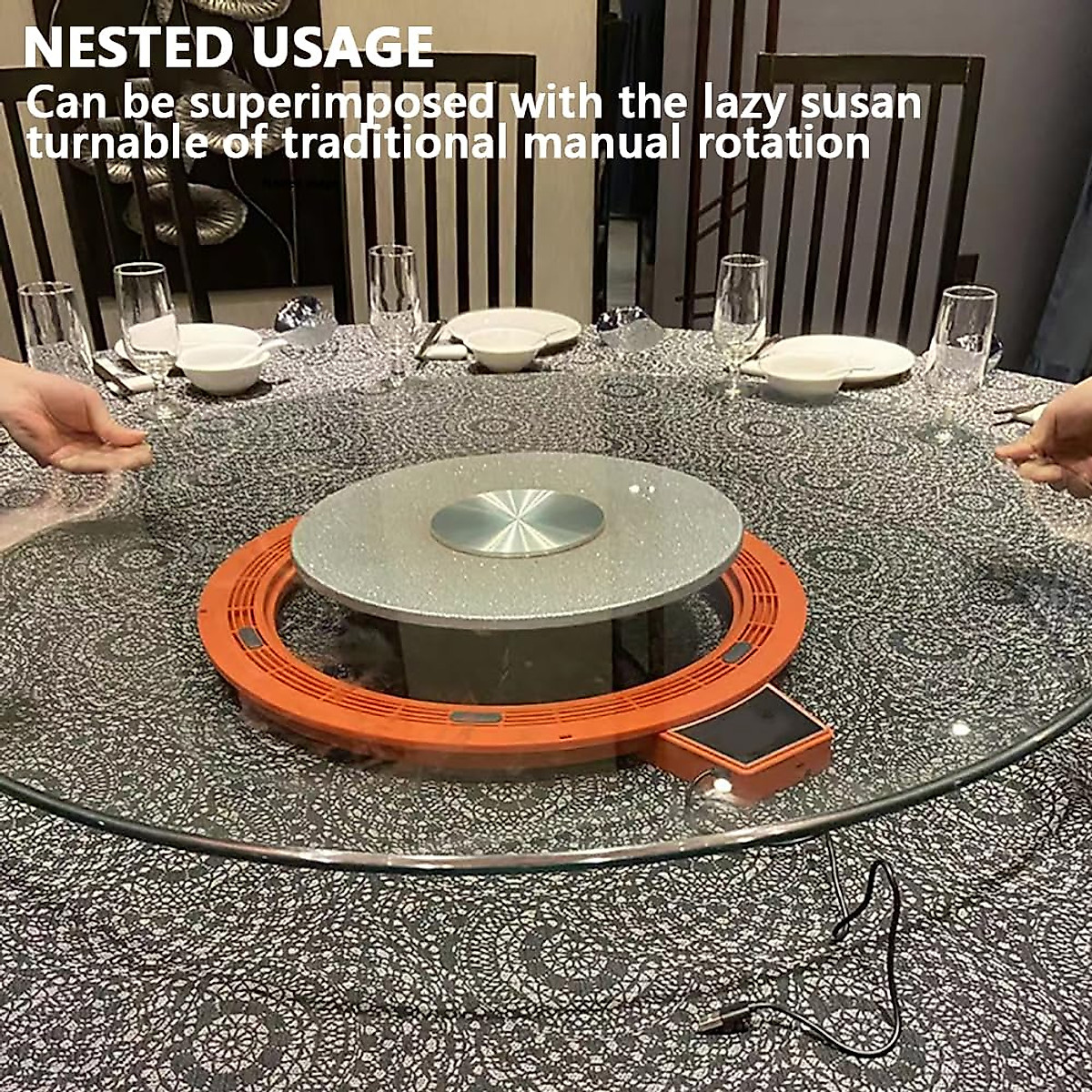 MegLob Universal Electric Lazy Susan Turntable Bearing, Automatic Rotating Table Tray Base, Lazy Susan Parts, Power Bank Lazy Susan Bearing, Nestable with Traditional Lazy Susan Turnable,Black l
