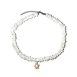 Puka Shell Coconut Bead Sea Turtle Pendant Necklace Bohemian Pookah Seashell Chip Necklace for Men Women Boy Girl Teen Adjustable Boho Surfer Hawaiian Heishi Clam Vsco Summer Beach Jewelry-C white-1
