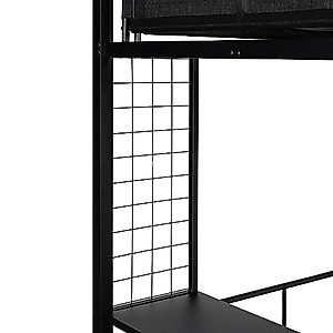 Livavege Twin Over Full Bunk Bed with Shelves & Grid Panel, Detachable L-Shaped Bunk Beds w/Full-Length Guardrails & Ladder for Kids Boys Girls Teens Adults, Metal Bunkbed Frame Wood Slats/Noise-Free