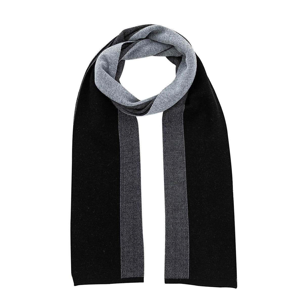 Lallier Men's Merino Wool Scarf, Long Winter Neckwear with Gift Box (Gray Stripe)