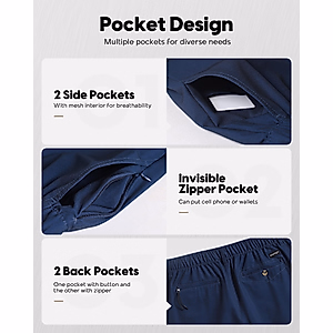 maamgic Men's 5 Inseam Shorts Casual Classic Fit Short Men with Multi-Pocket Mens Workout Shorts Hybrid Quick Dry Shorts Navy Blue Large