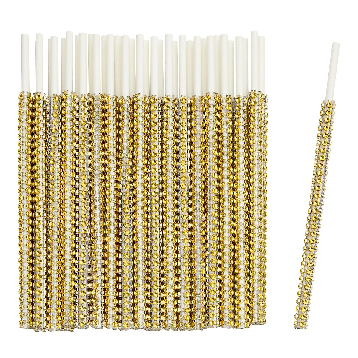 Sparkle and Bash 36 Pack Rhinestone Gold Cake Pop Sticks for Candy Apples, Lollipops, Dessert Bar (6 In)