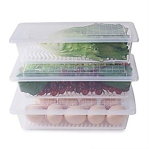 77L Food Storage Containers, (3-Pack) Plastic Food Container with Removable Drain Plate and Lid, Stackable Portable Freezer Storage Containers - Tray to Keep Fruits, Vegetables, Meat and More (Medium)