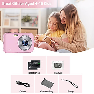 Kids Digital Camera for Photography - 44MP 1080P Point and Shoot Digital Cameras | Anti Shake Vlogging Camera for YouTube | 16X Zoom Small Digital Camera for Kids Girls Boys Teen (SD Card Not Include)