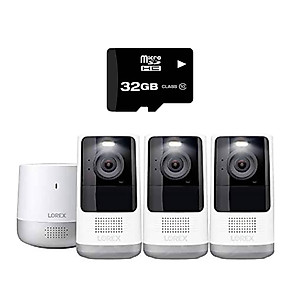 Lorex Home Hub 32GB with Three 2K QHD Wire-Free Battery-Operated Indoor/Outdoor Security Cameras