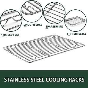 Quarter Sheet Pan with Wire Rack Set [2 Baking Sheets + 2 Cooling Racks], CEKEE Stainless Steel Cookie Sheets for Baking with Baking Rack, Nonstick Heavy Duty & Dishwasher Safe, Size 12 x 10 x 1 Inch