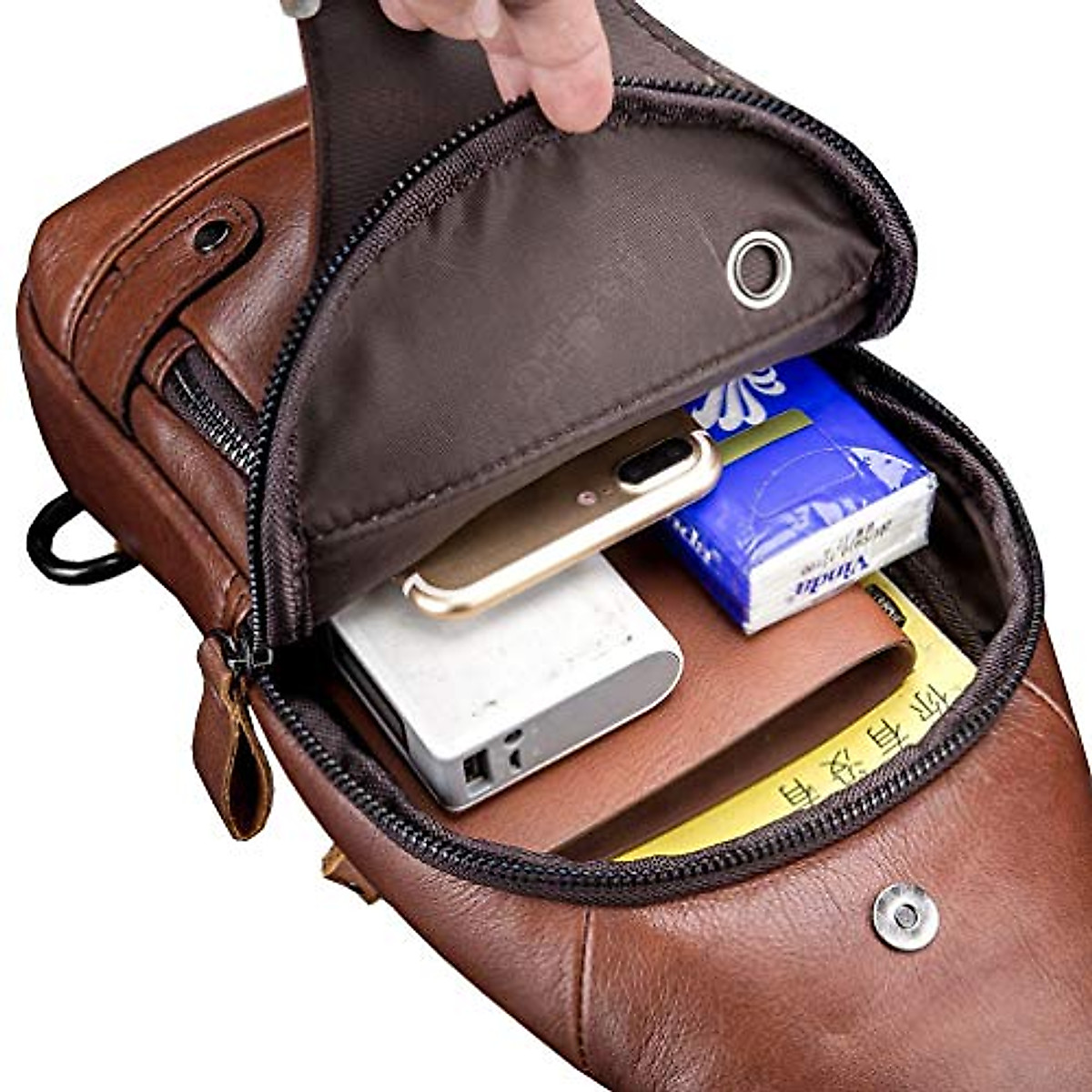 Hebetag Leather Sling Bag Hiking Daypack for Men Women Outdoor Travel Camping Fishing Crossbody Shoulder Chest Pack Backpack