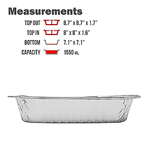 [25 Pack - 8” x 8”] Square Baking Cake Pans| Heavy Duty l Disposable Aluminum Foil Tins l Portable Food Containers l Perfect for Roasting Toaster Oven Broiling Cooking