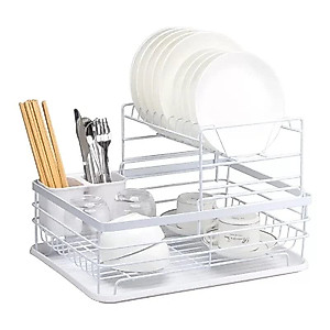 Mnml Home Dish Drying Rack for Kitchen Counter – Large Dish Rack & Drainboard Set - Dish Drainer for Sink – Dishwasher Rack Kitchen Storage with 4 Different Pieces & Tier Material (White)
