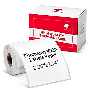 Phomemo M220 Label Printer, Portable Barcode Printer, 3.14 Inch Bluetooth Thermal Label Maker for Barcodes, 1Roll 2.36"x3.14"-100pcs + 1Roll 100pcs 1.57"x1.18" Label